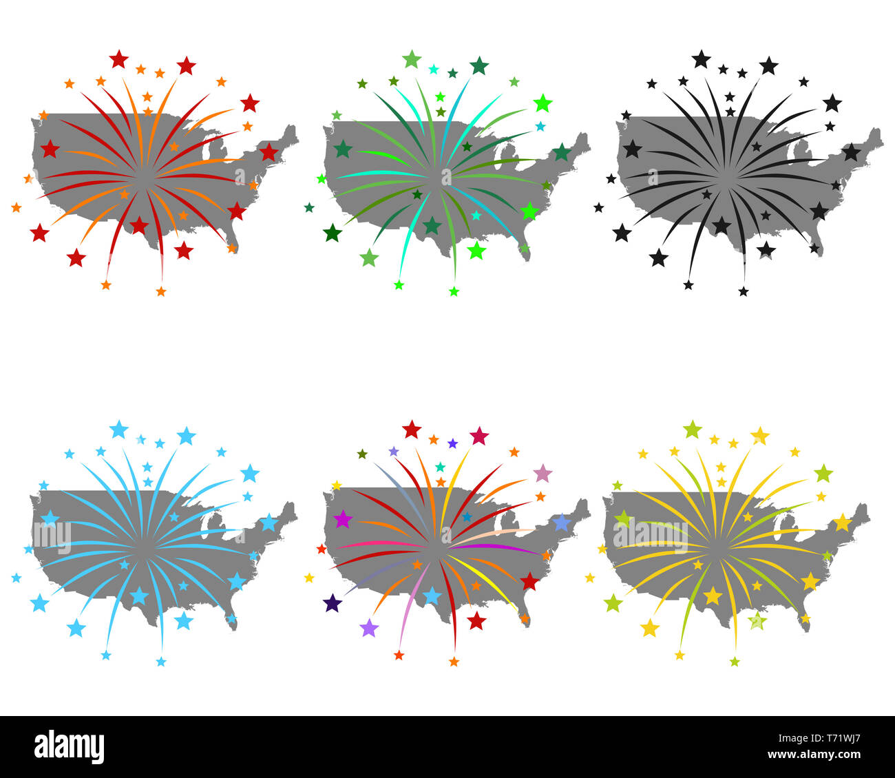 Map of the usa with fireworks hi-res stock photography and images - Alamy