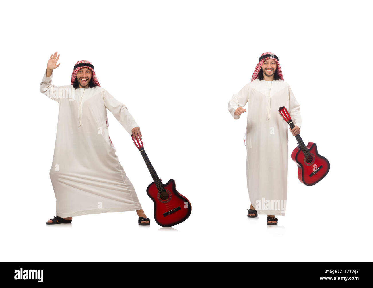 Arab man playing isolated on white Stock Photo - Alamy