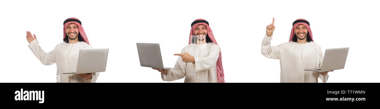Arab man with laptop isolated on white Stock Photo - Alamy