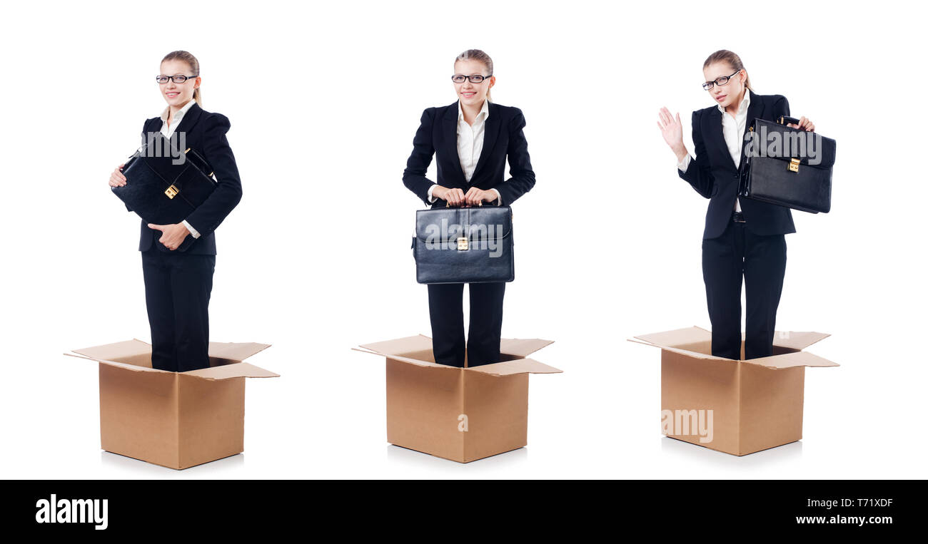 Woman in thinking out of box concept Stock Photo - Alamy