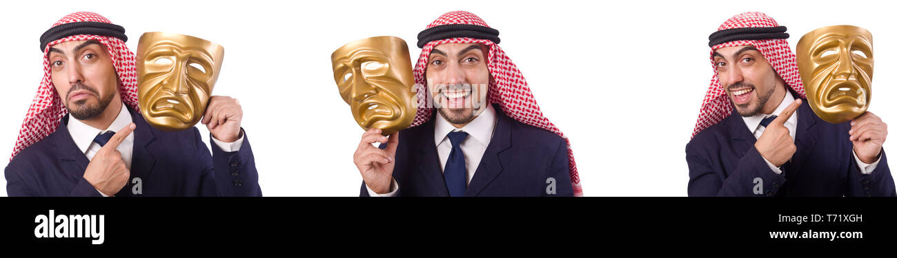 Arab man with mask isolated on white Stock Photo - Alamy