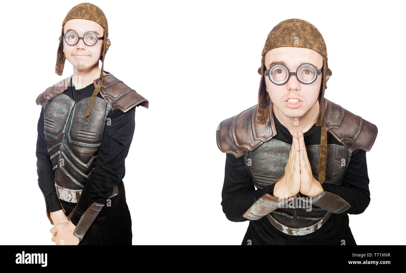 Young funny man in armour suit Stock Photo - Alamy