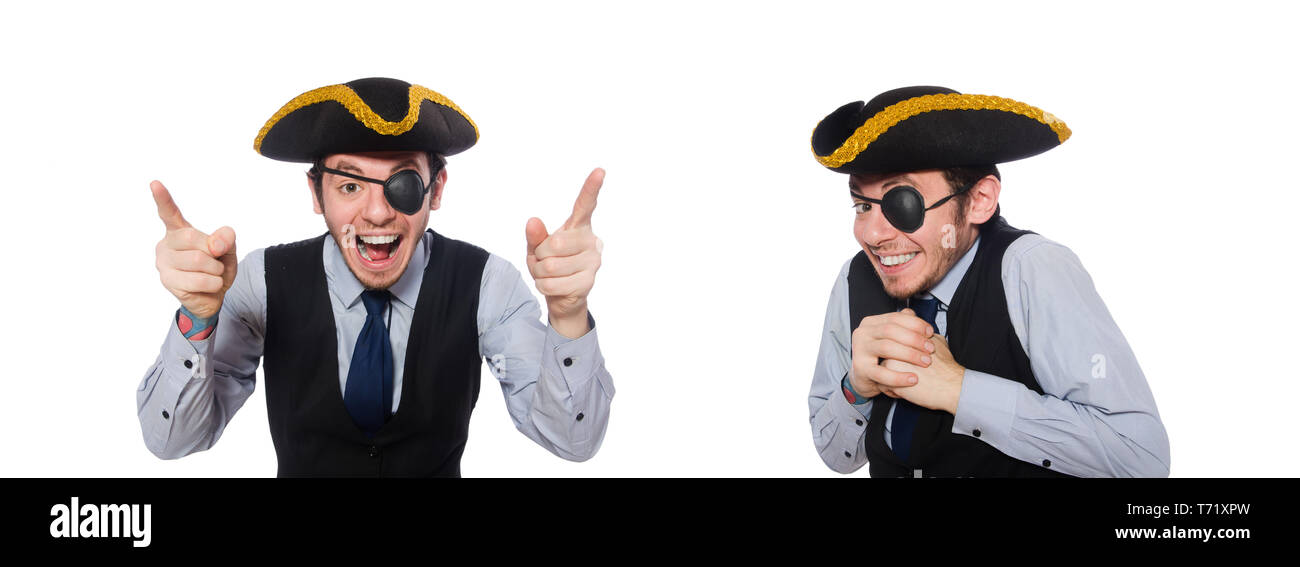 One-eyed man with tricorn isolated on white Stock Photo - Alamy