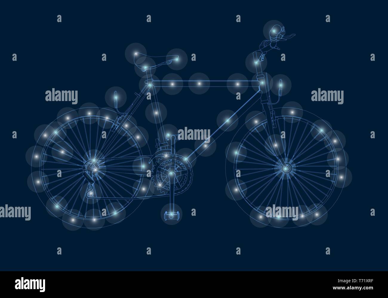 Contour of the bike with glowing lights. Side view. Vector illustration ...