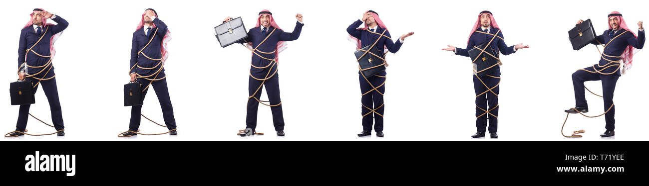 Arab man tied up with rope Stock Photo - Alamy