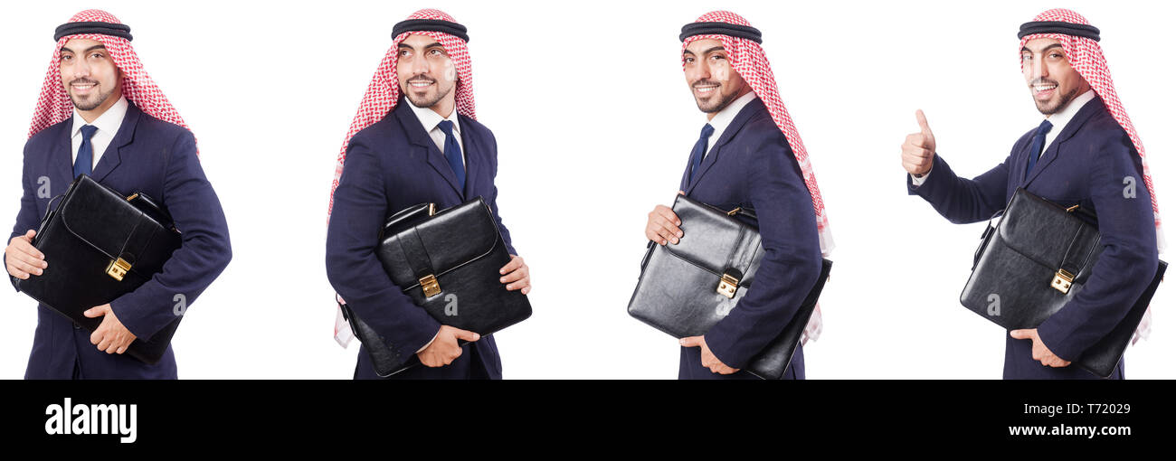 Arab man with bag isolated on white Stock Photo - Alamy