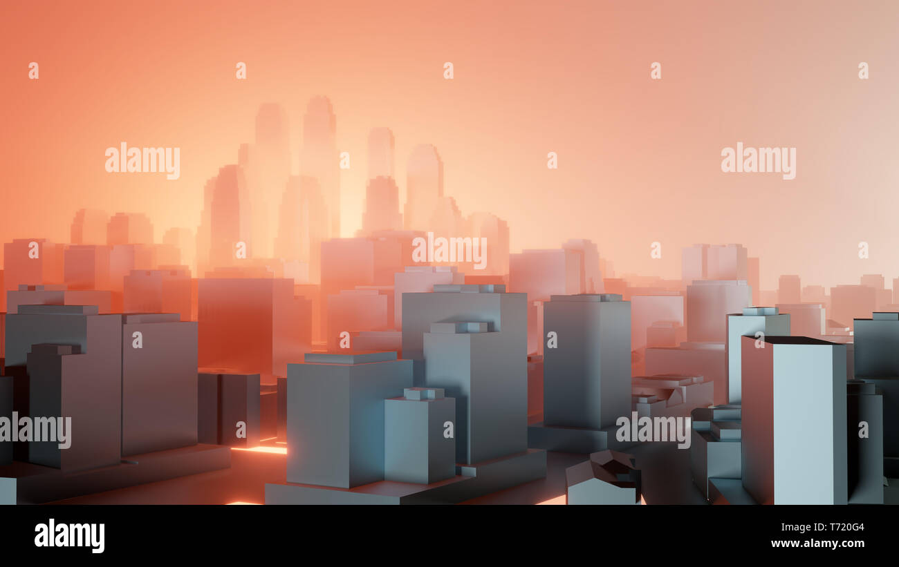 City in red fog. Air pollution or military action Stock Photo - Alamy