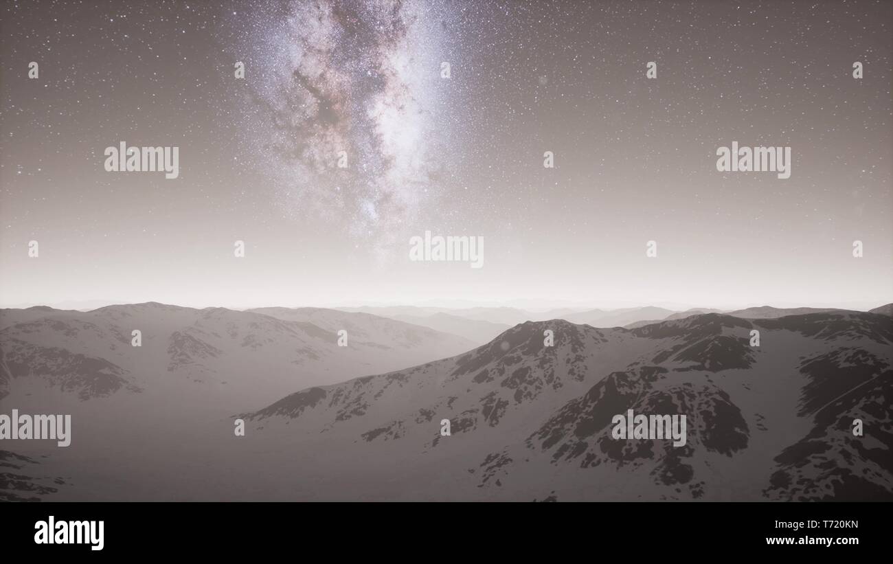 aerial view of Milky Way above snow covered terrain Stock Photo - Alamy