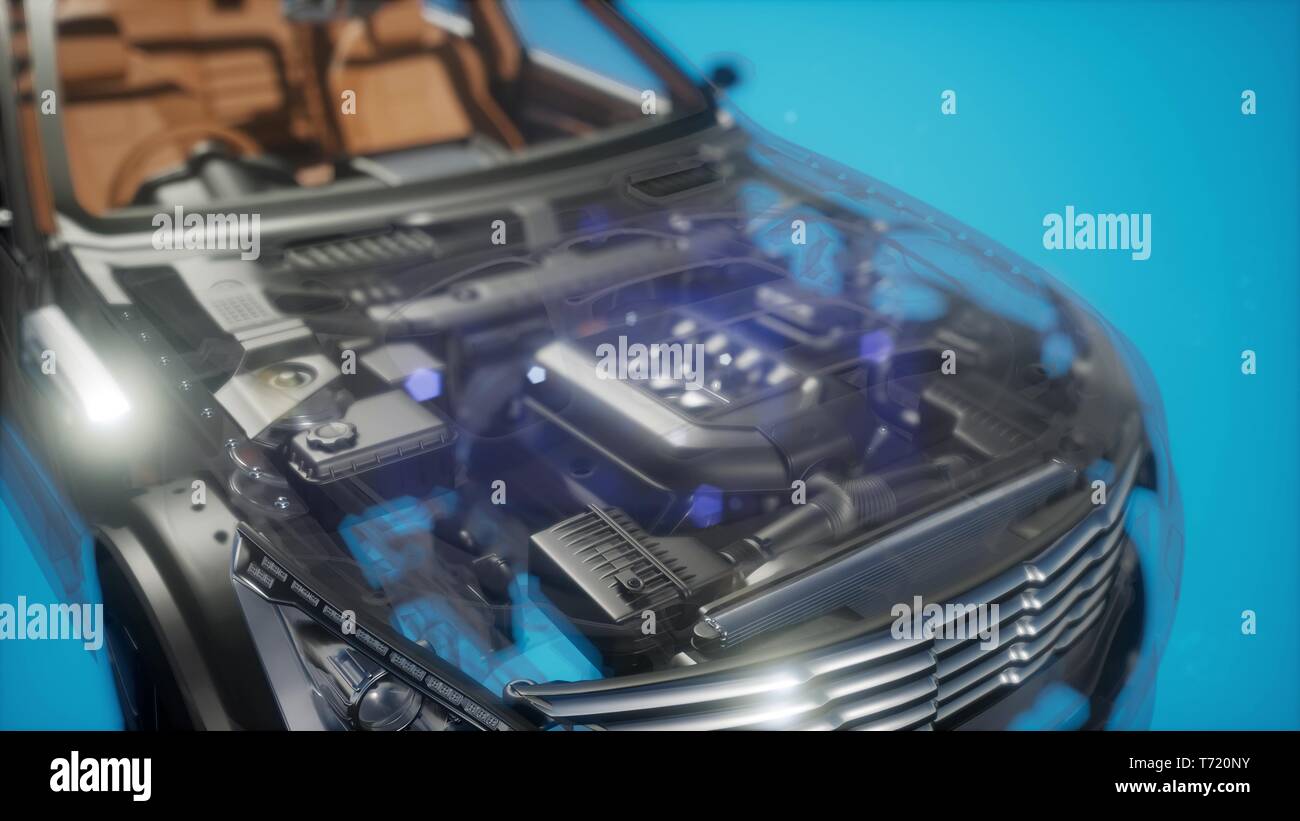 engine and other parts visible in car Stock Photo - Alamy