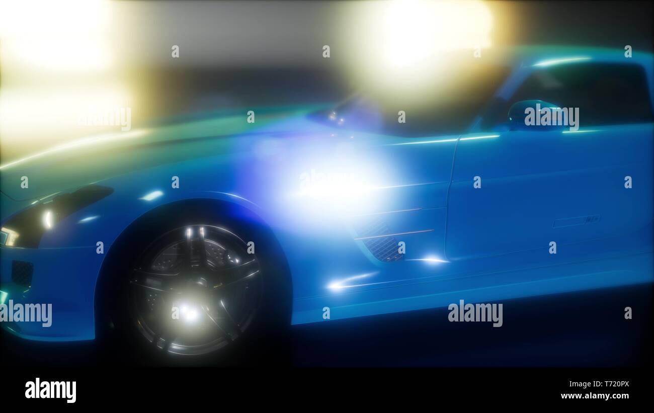 luxury sport car in dark studio with bright lights Stock Photo - Alamy