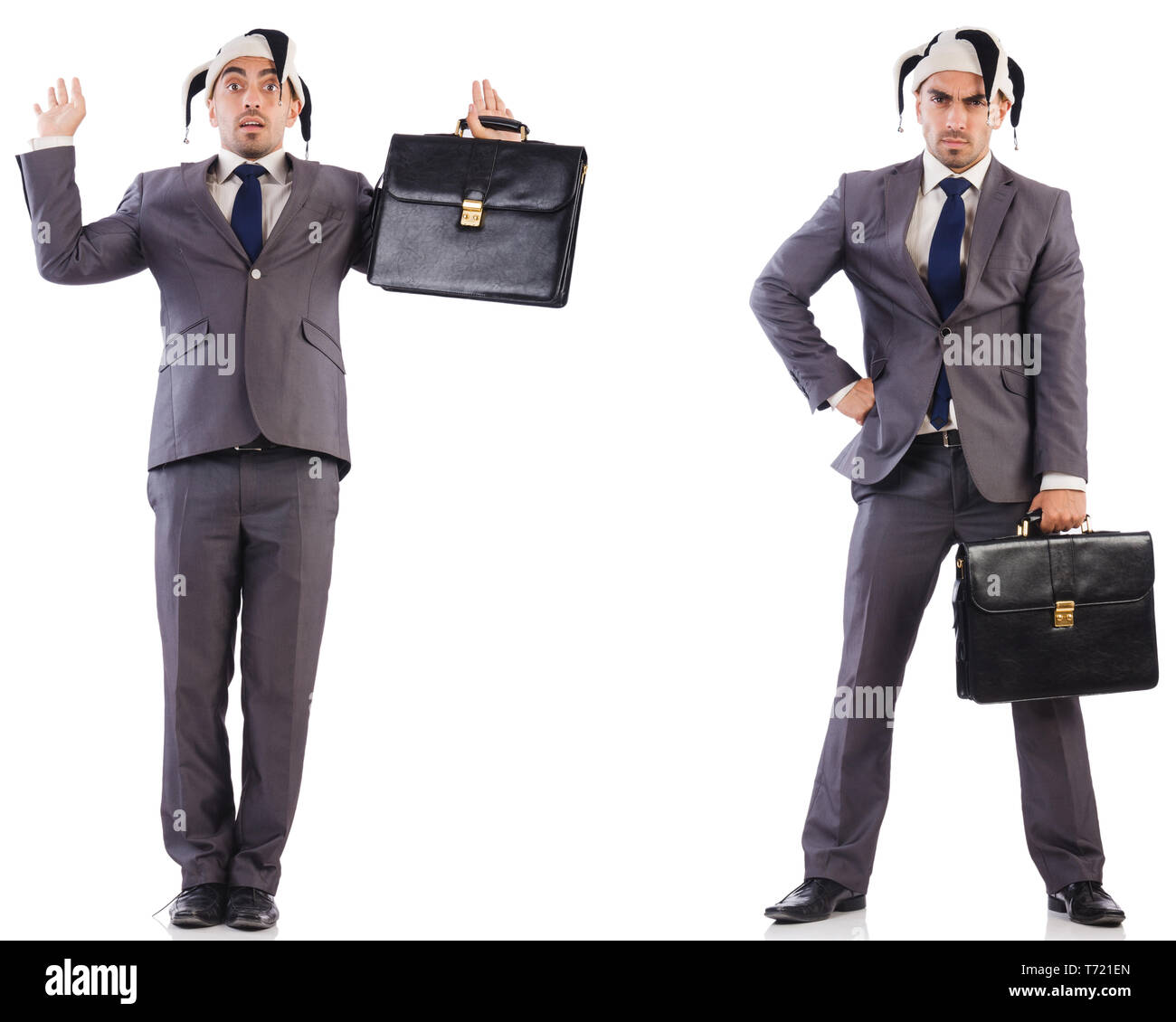 Funny clown businessman with briefcase Stock Photo - Alamy