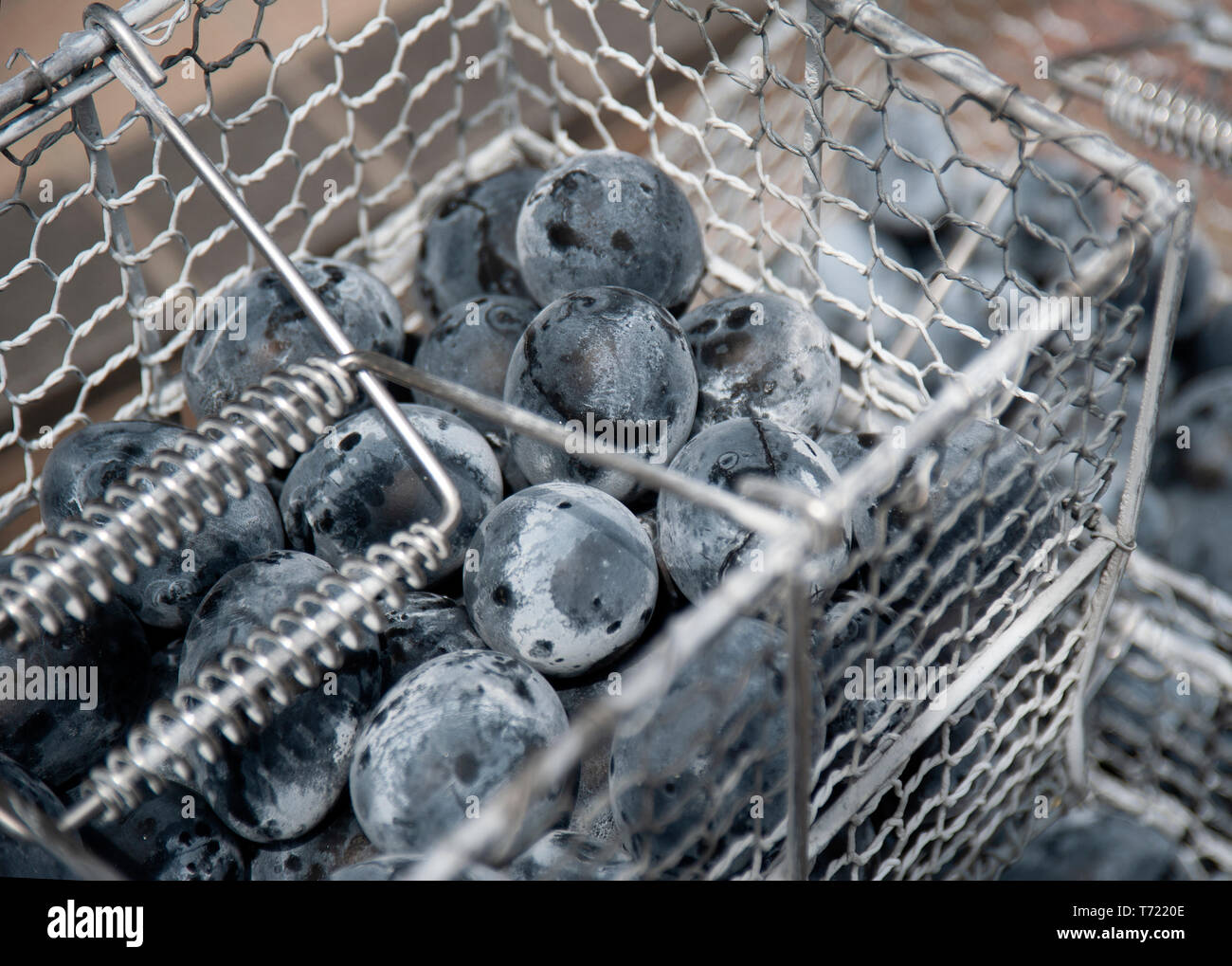 Black eggs hard boiled in baskets in the hot sulphur spring waters of ...