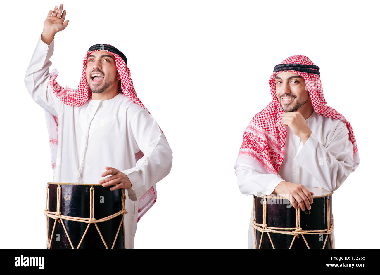Arab man with drum isolated on white Stock Photo - Alamy