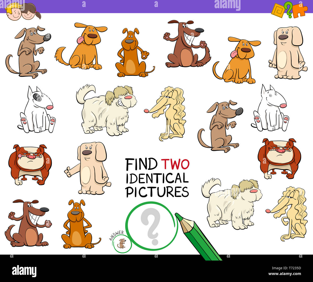 find two identical dogs game for kids Stock Photo - Alamy