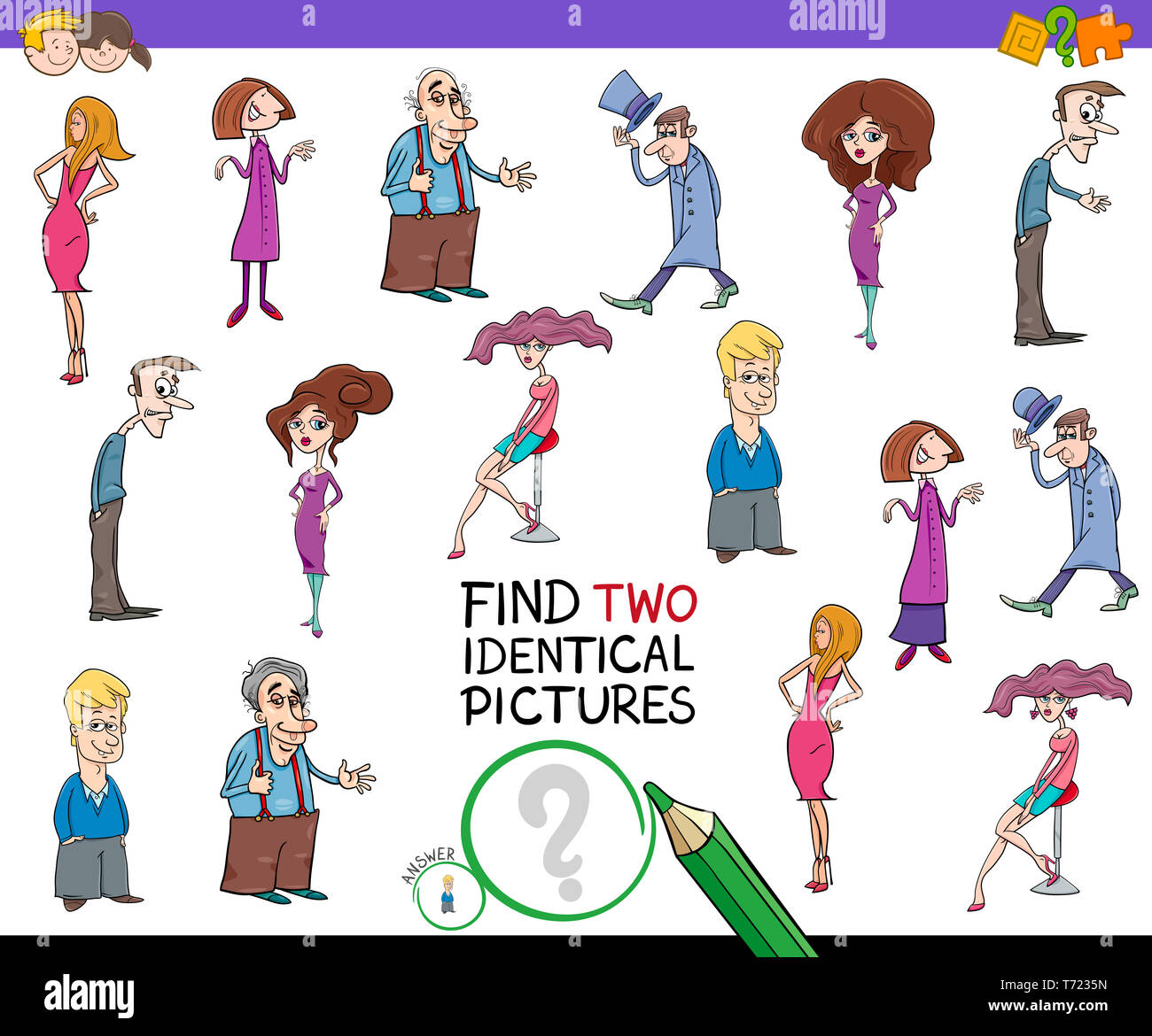 find two identical characters game Stock Photo - Alamy