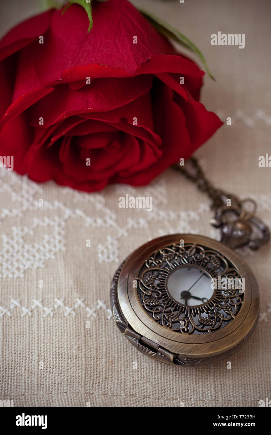 Pocket Watches and Rose Stock Photo - Alamy
