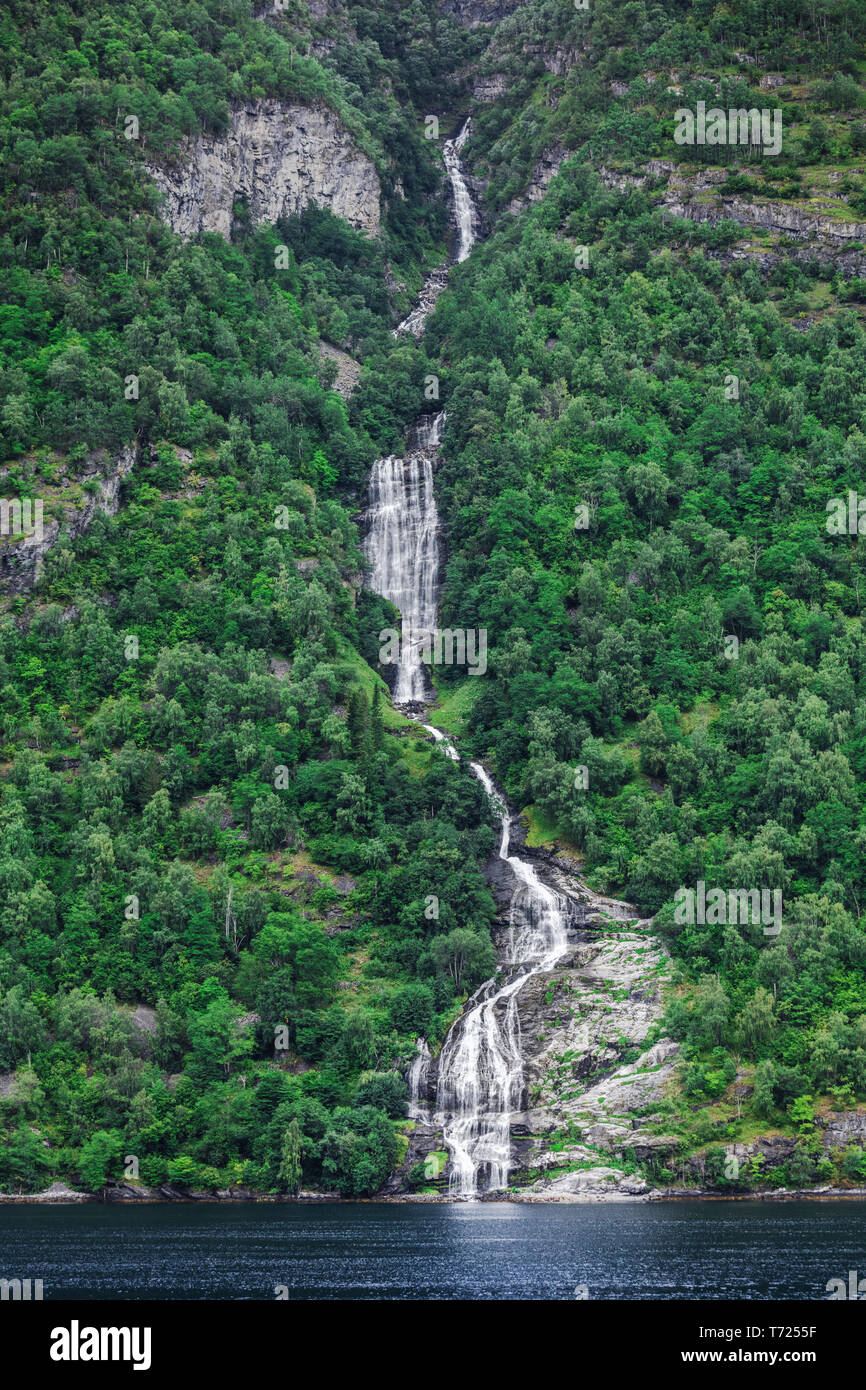 beautiful waterfall Geiranger fjord Stock Photo - Alamy