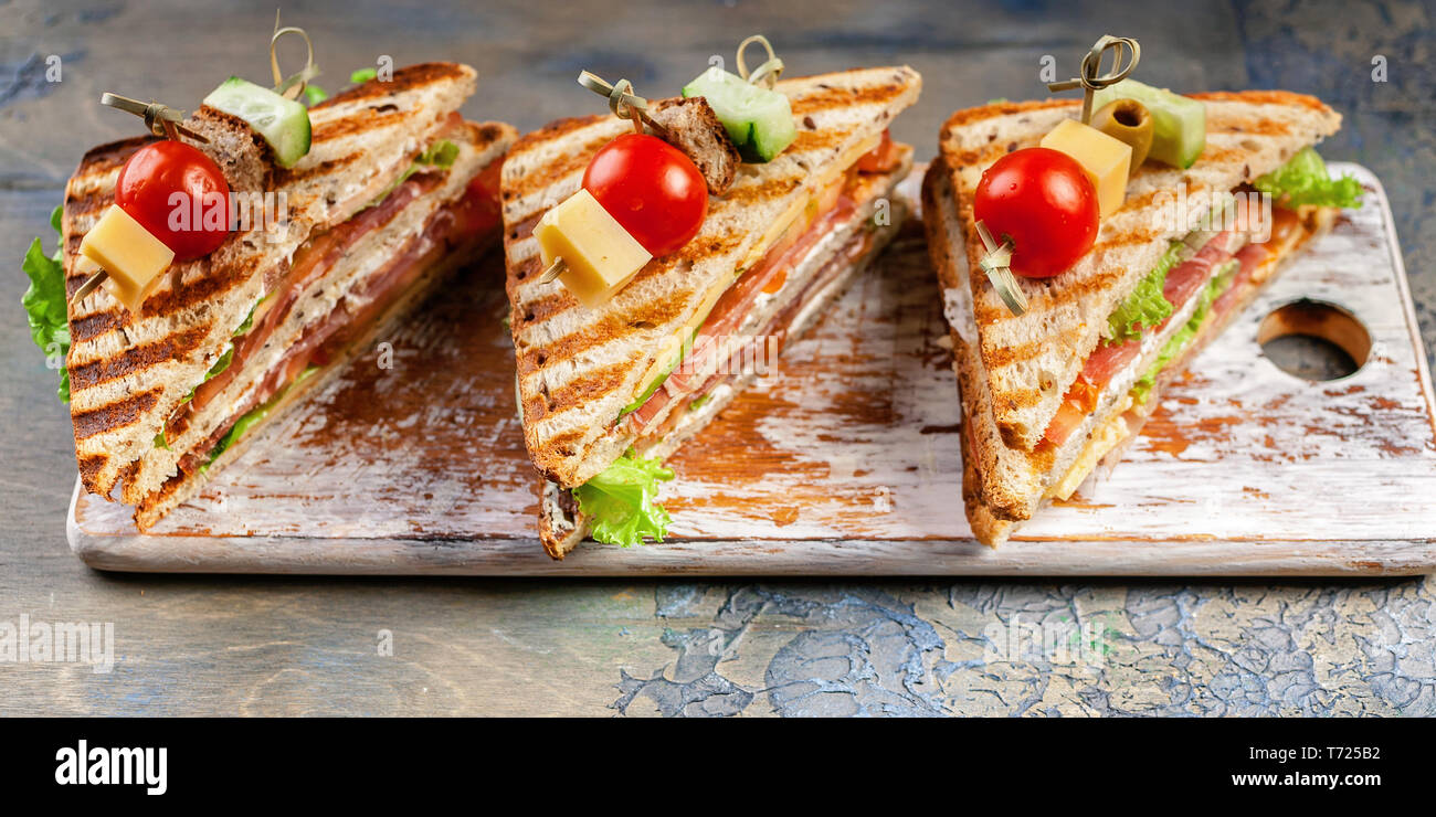 Food banner appetizing sandwiches with beef and green salad ...