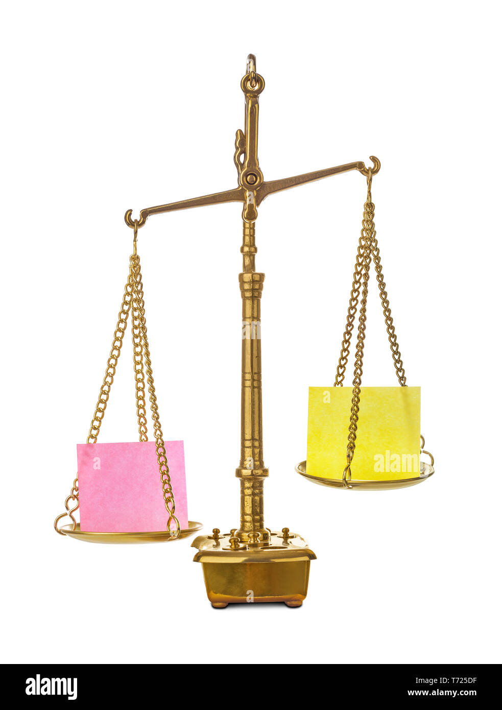 Golden weight balance scale with blank paper Stock Photo - Alamy