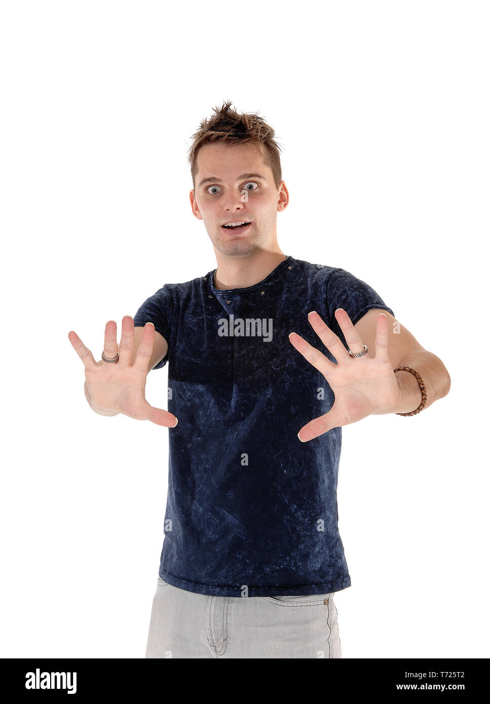 Man holding a hand up saying no Stock Photo - Alamy