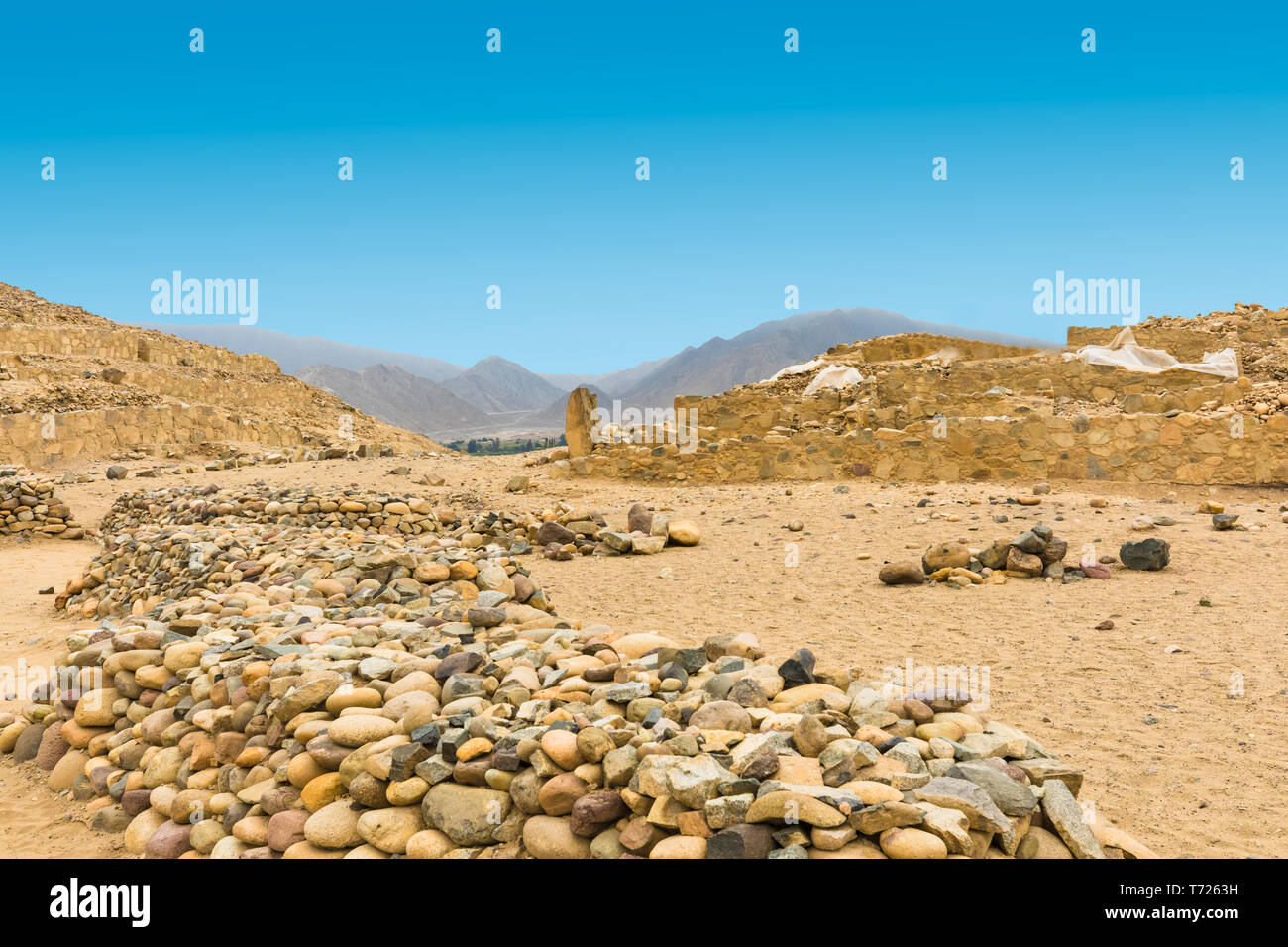 view of the minor pyramid Caral Trujillo Peru Stock Photo - Alamy