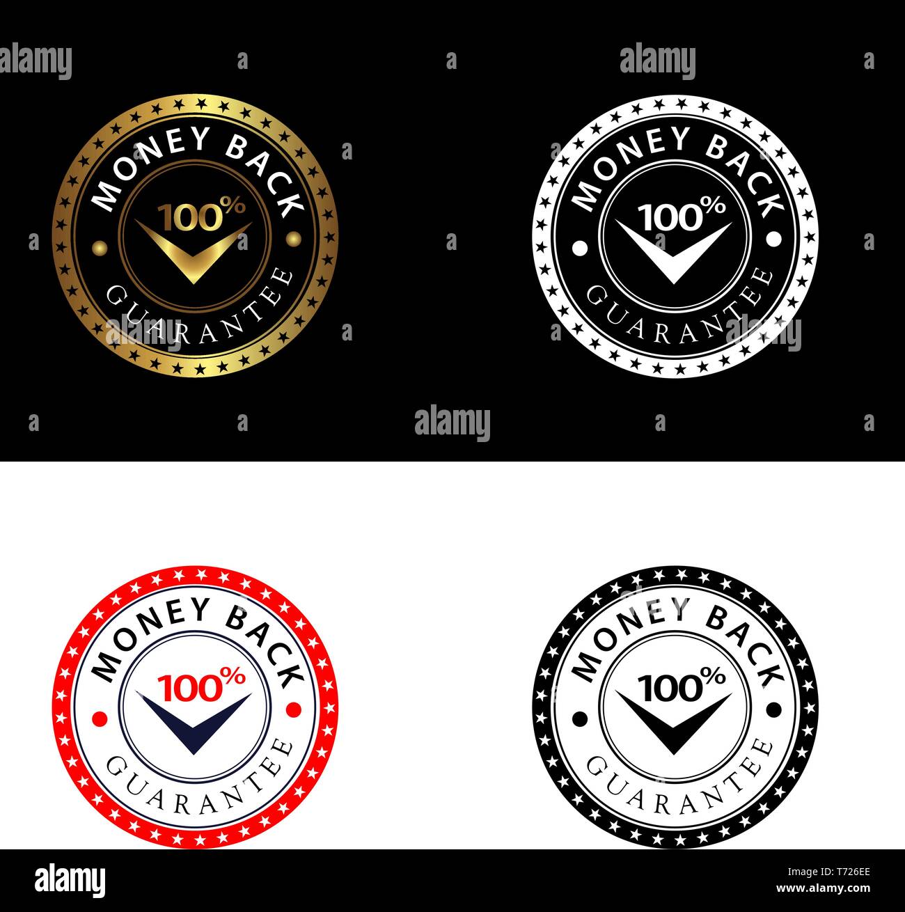 Set Of Four 100% Money Back Guarantee Emblem Seals Vector Stock Vector ...