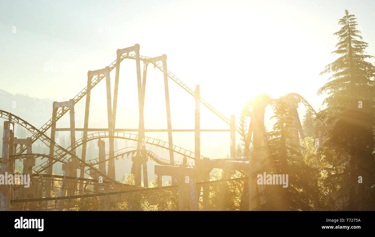 old roller coaster at sunset in forest Stock Photo - Alamy