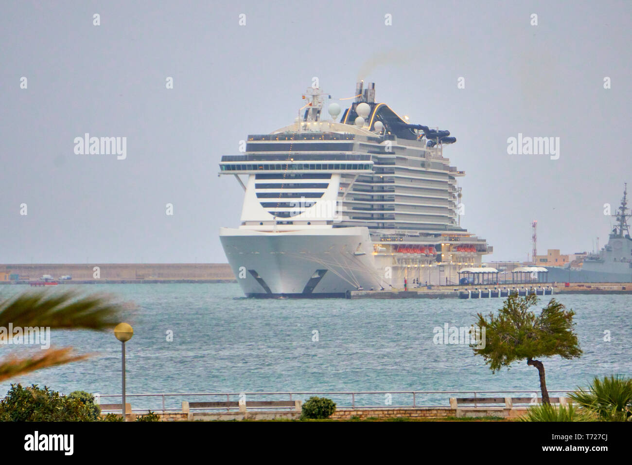 Cruise Ship Stationed In Palma de Majorca Harbor During a Stormy ...