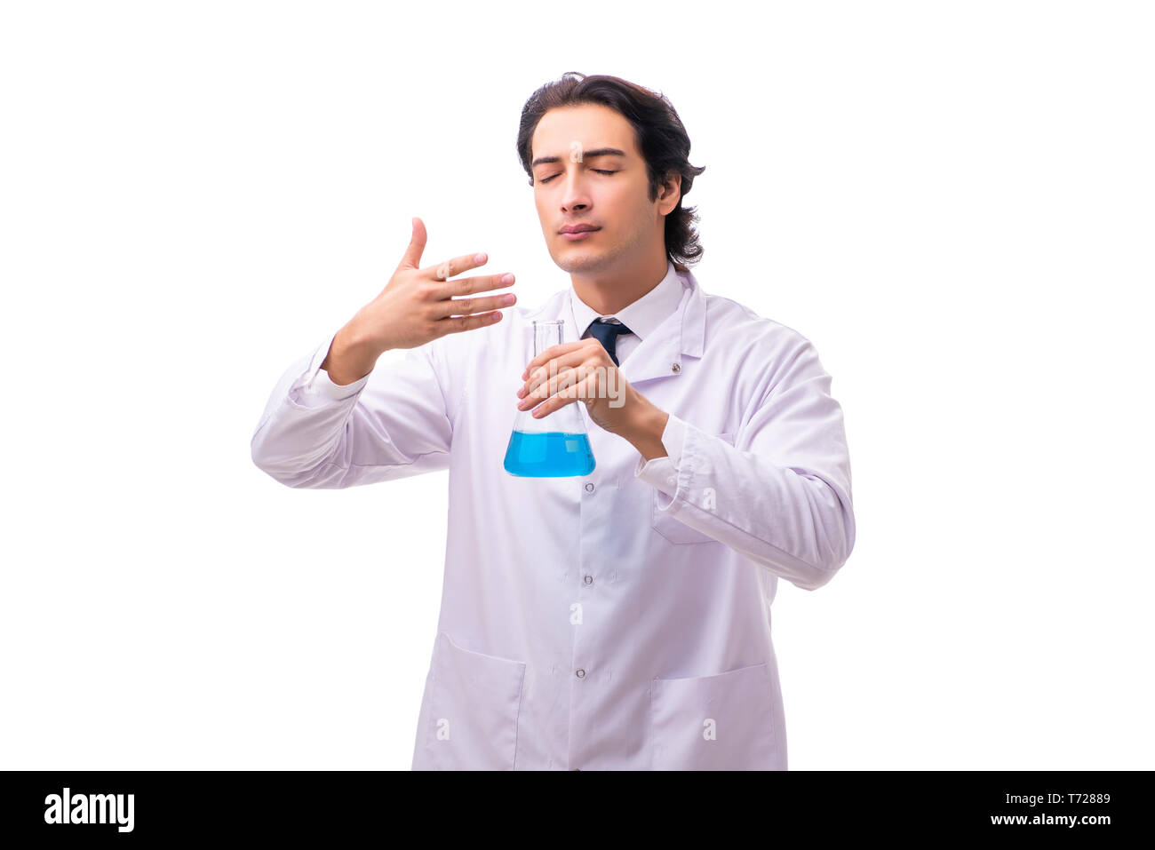 Young chemist isolated on white background Stock Photo - Alamy