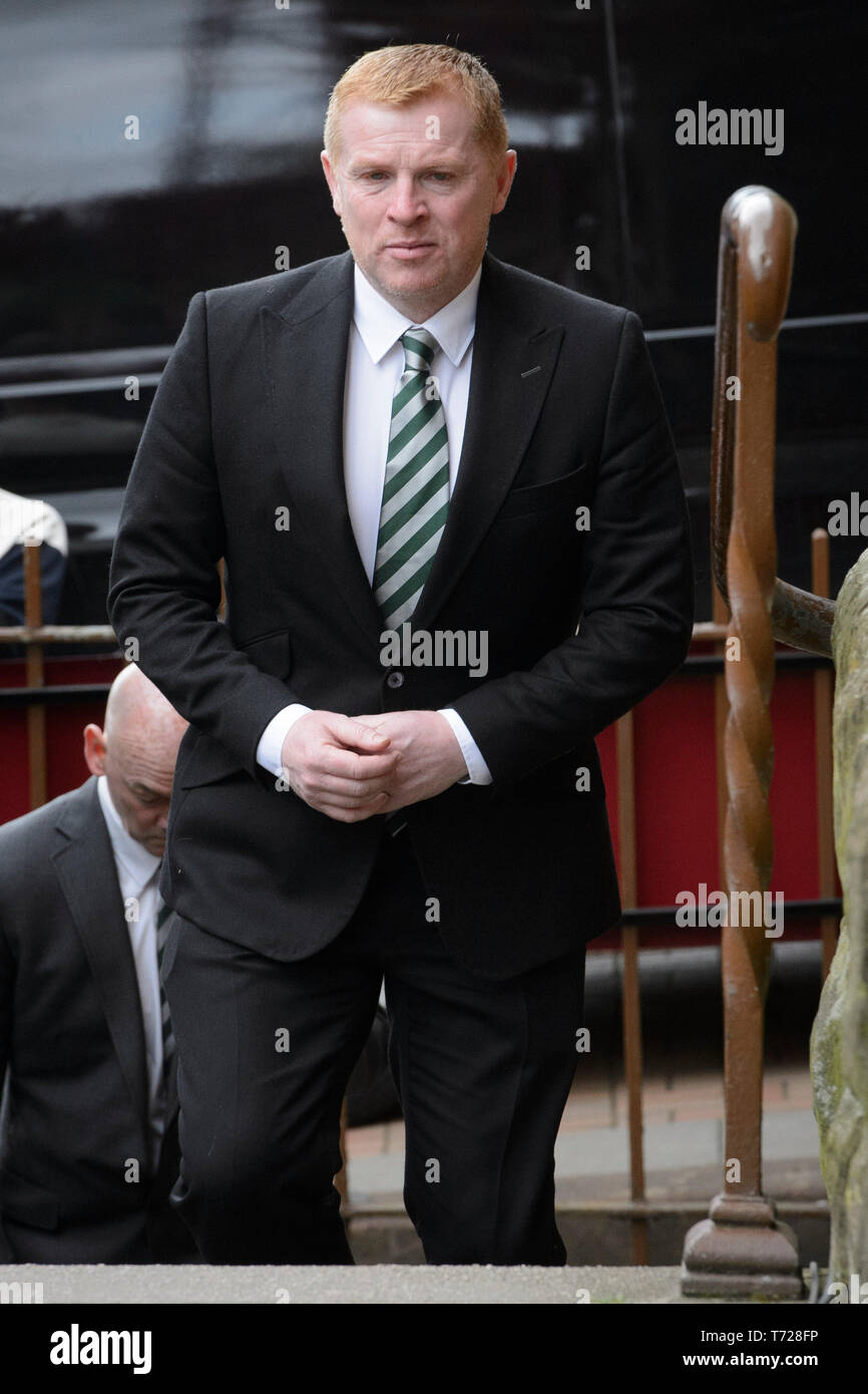 Current Celtic manager Neil Lennon arrives at the church during the ...