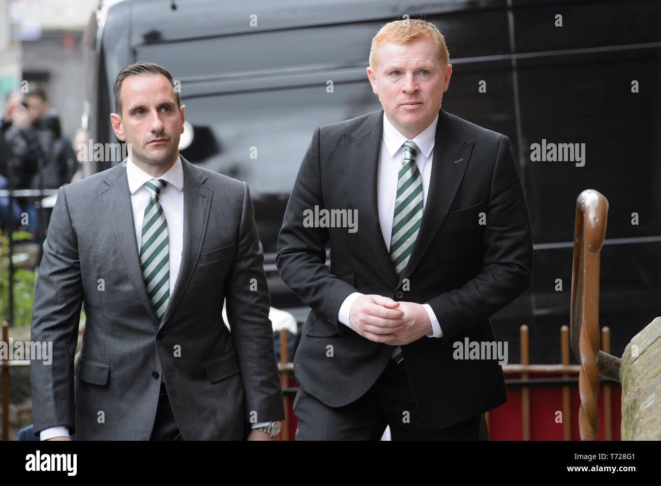 Current Celtic manager Neil Lennon arrives at the church during the ...