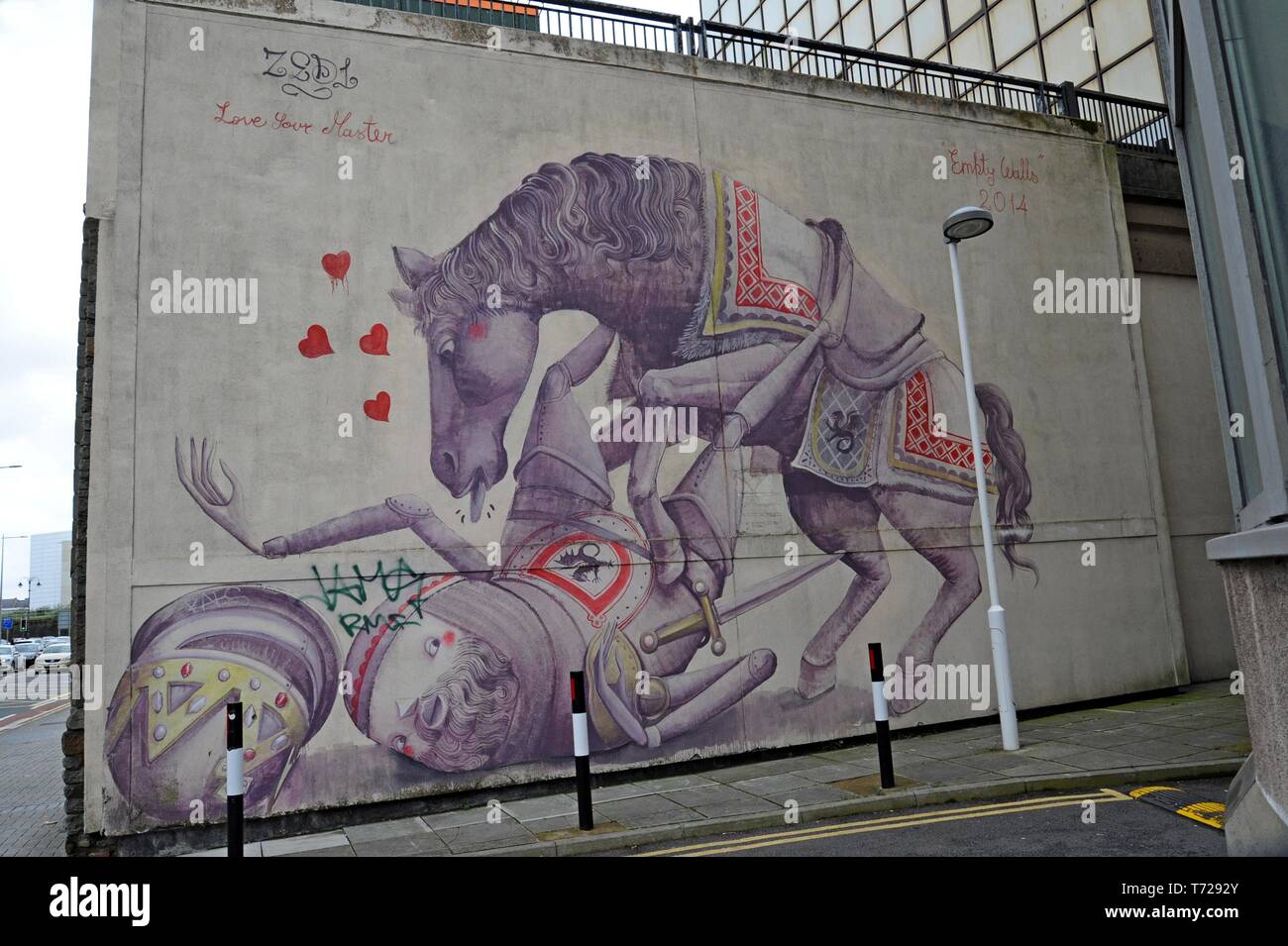 A large mural with graffiti tags over it, in Cardiff city centre Stock ...