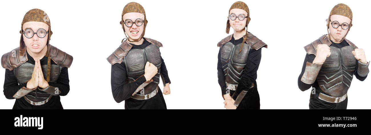 Young funny man in armour suit Stock Photo - Alamy