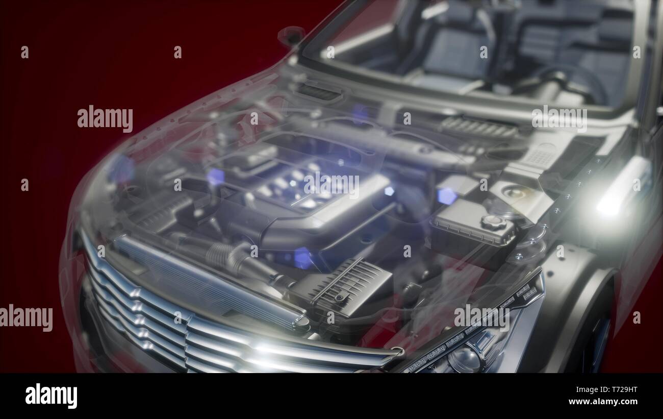 engine and other parts visible in car Stock Photo - Alamy