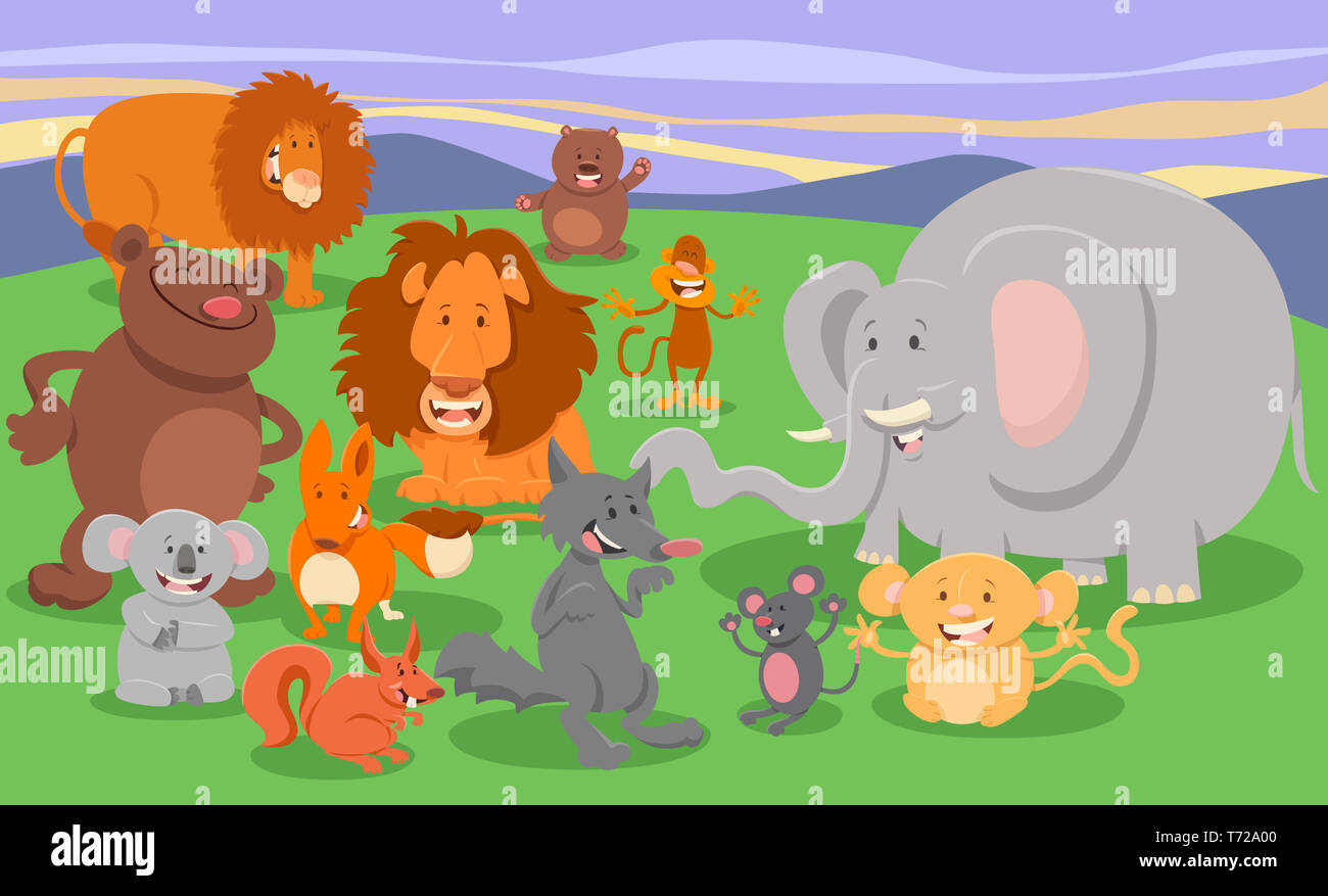 cartoon wild animal characters group Stock Photo - Alamy
