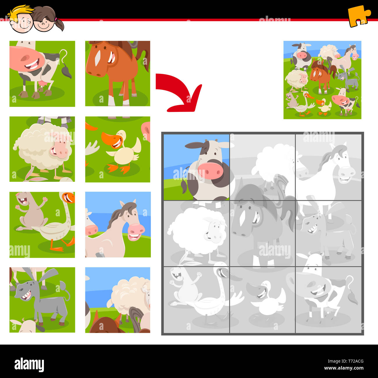 jigsaw puzzles with cartoon farm animals Stock Photo - Alamy