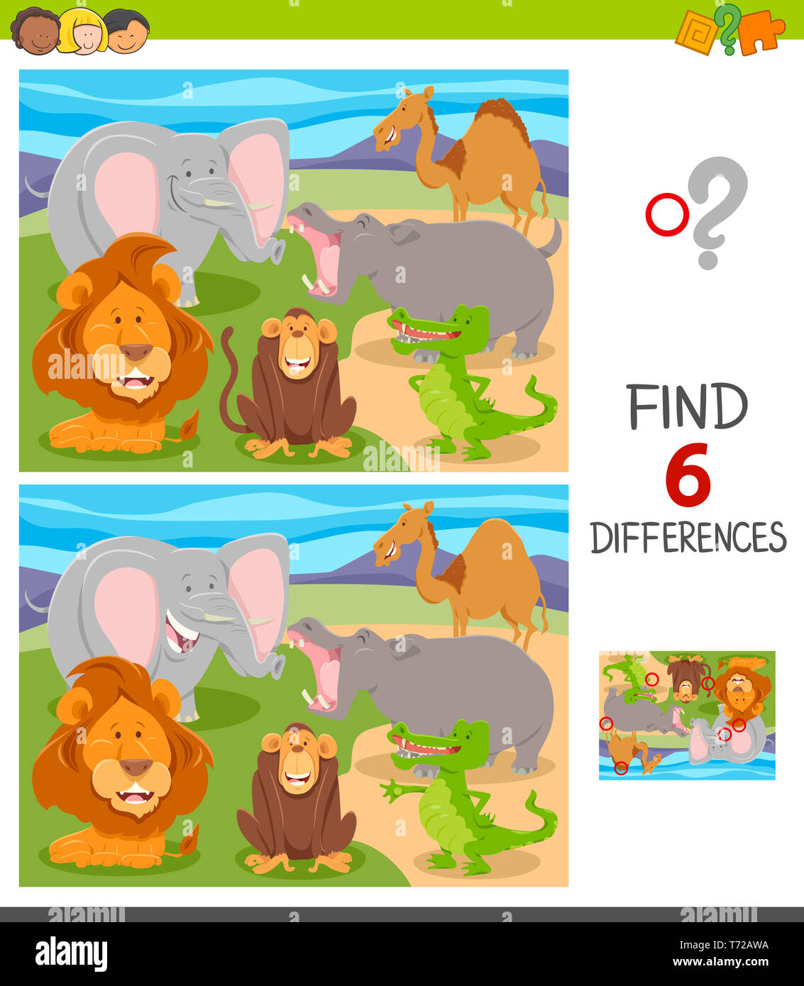 find differences game with cartoon animals Stock Photo - Alamy