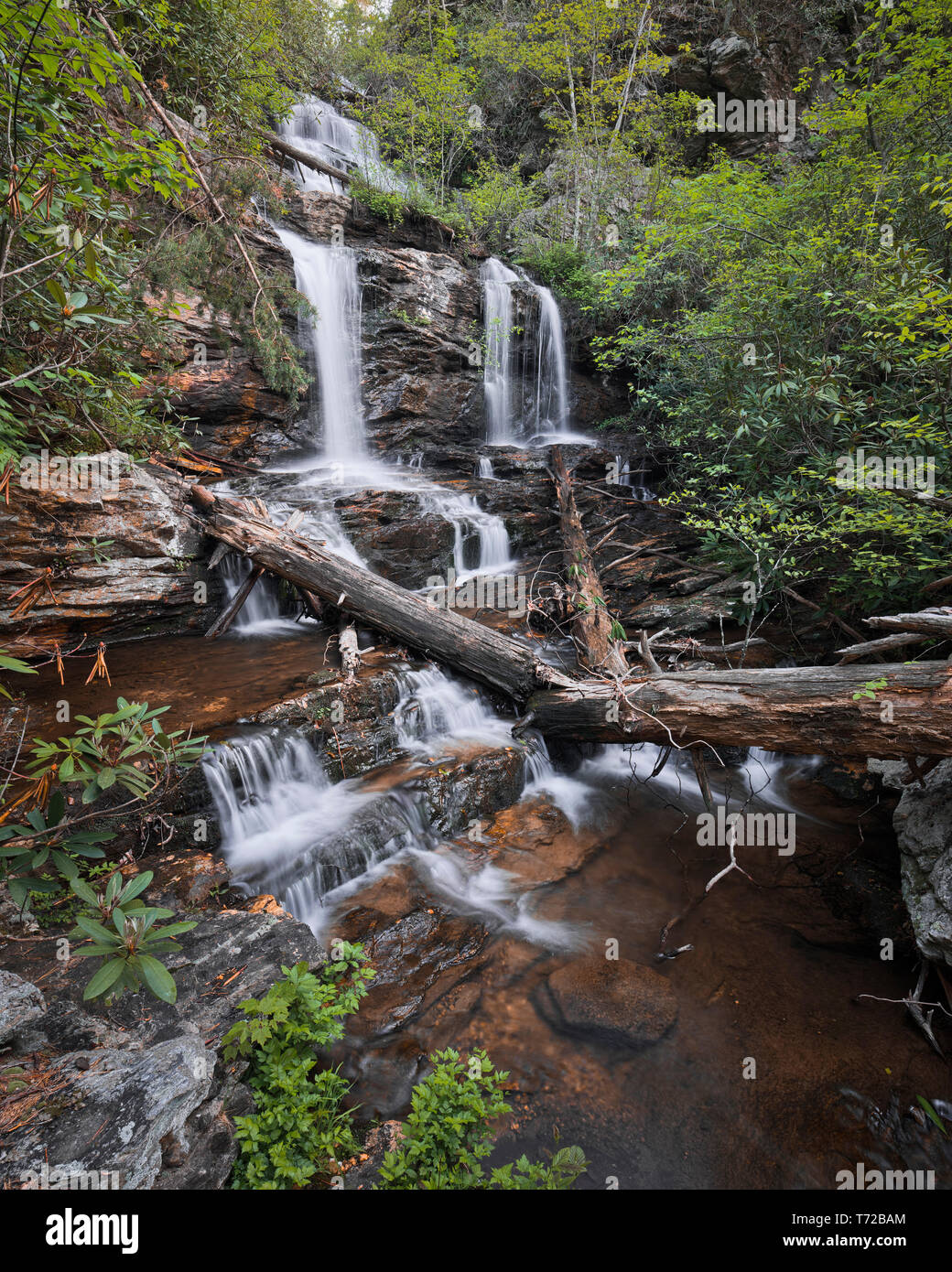 An unnamed waterfall in the forest at Hanging Rock State Park in North ...