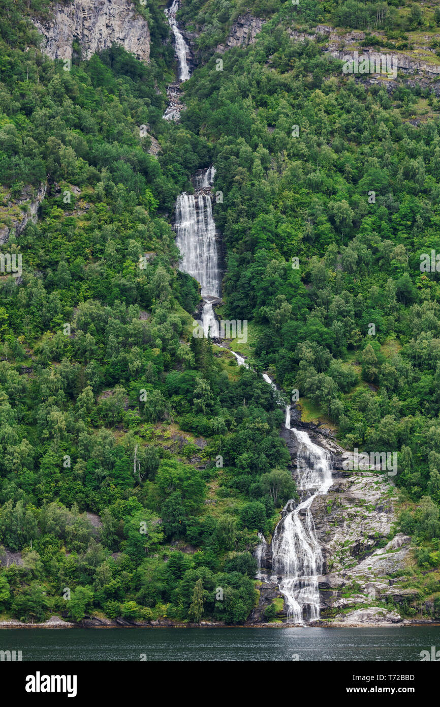beautiful waterfall Geiranger fjord Stock Photo - Alamy