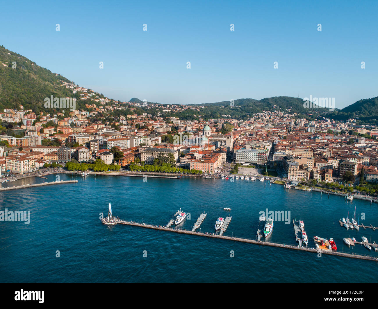 Port of Como. Lake of Como in Italy. Panoramic view from above Stock ...