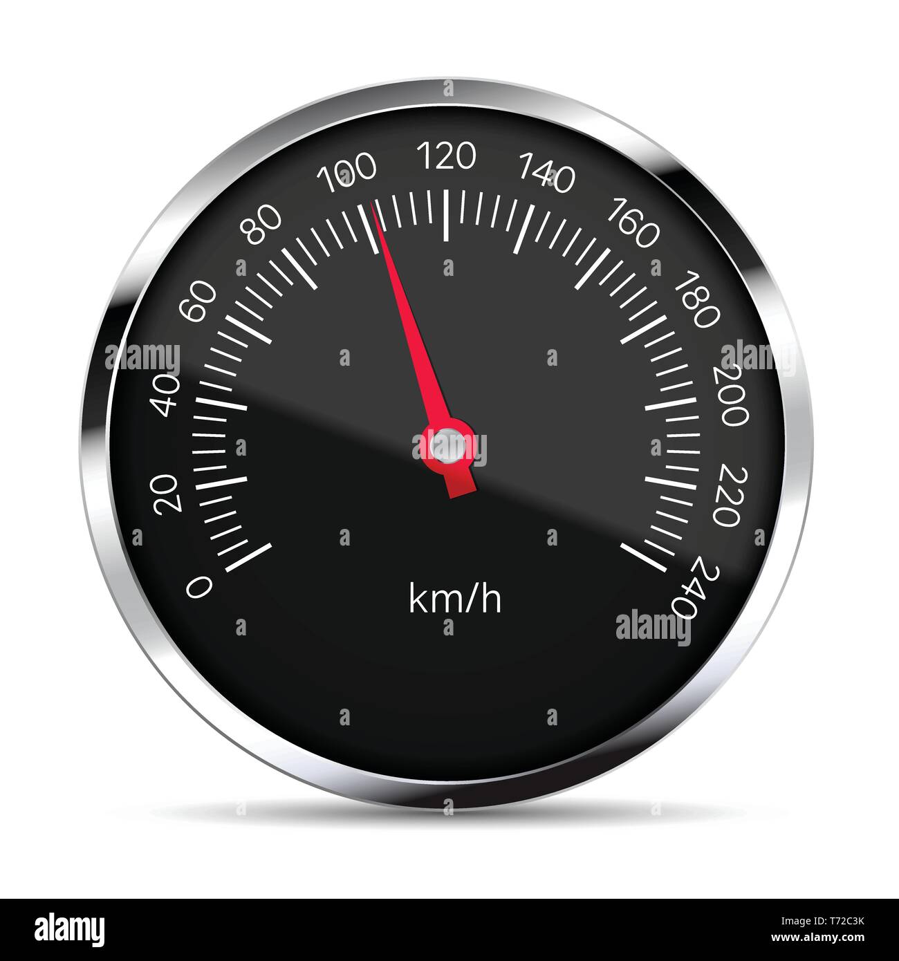 Realistic illustration of black speedometer with metal trim with glare ...