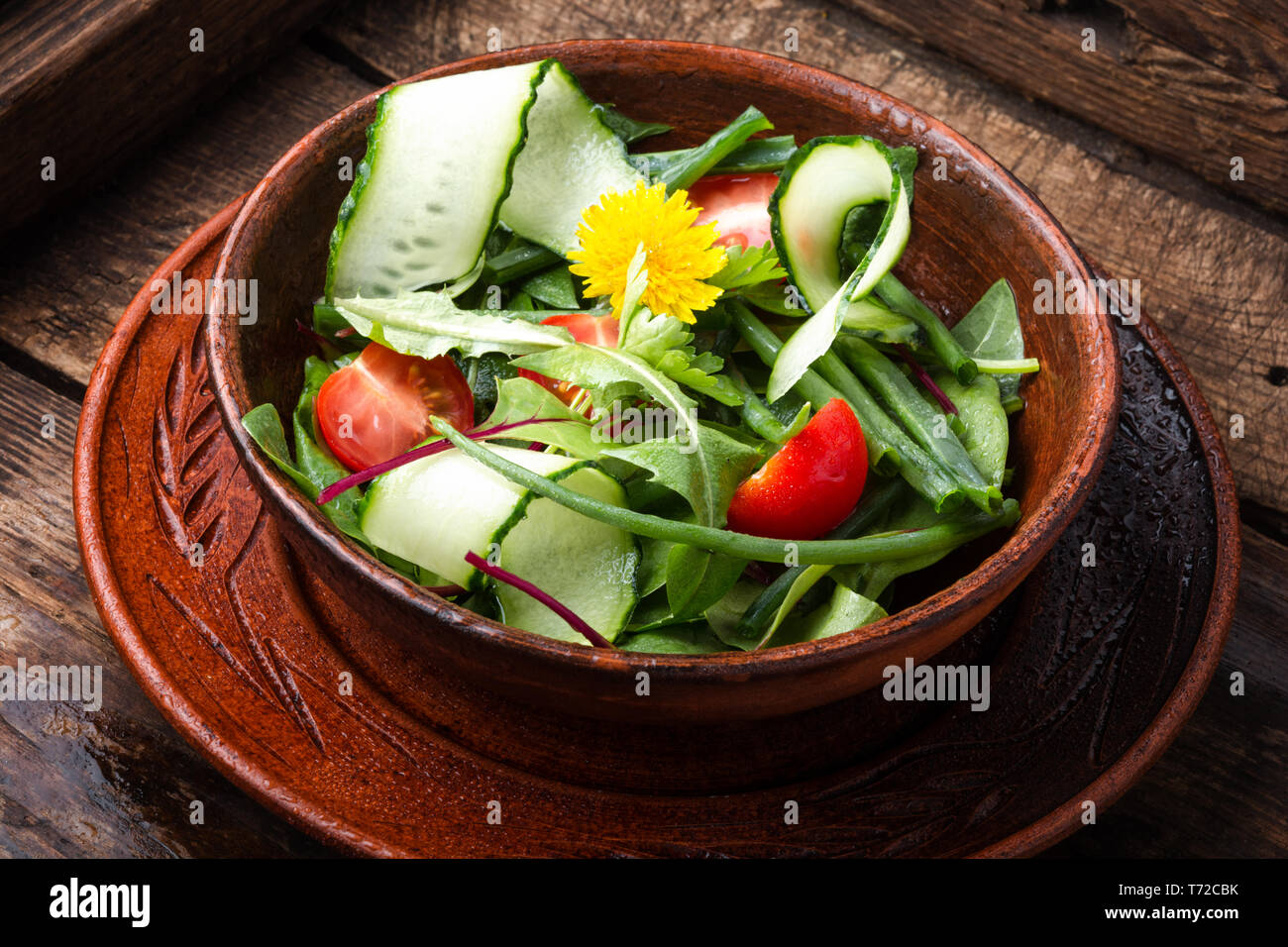 Vegetable salad with fresh lettuce.Healthy spring salad.Mixed leaf ...