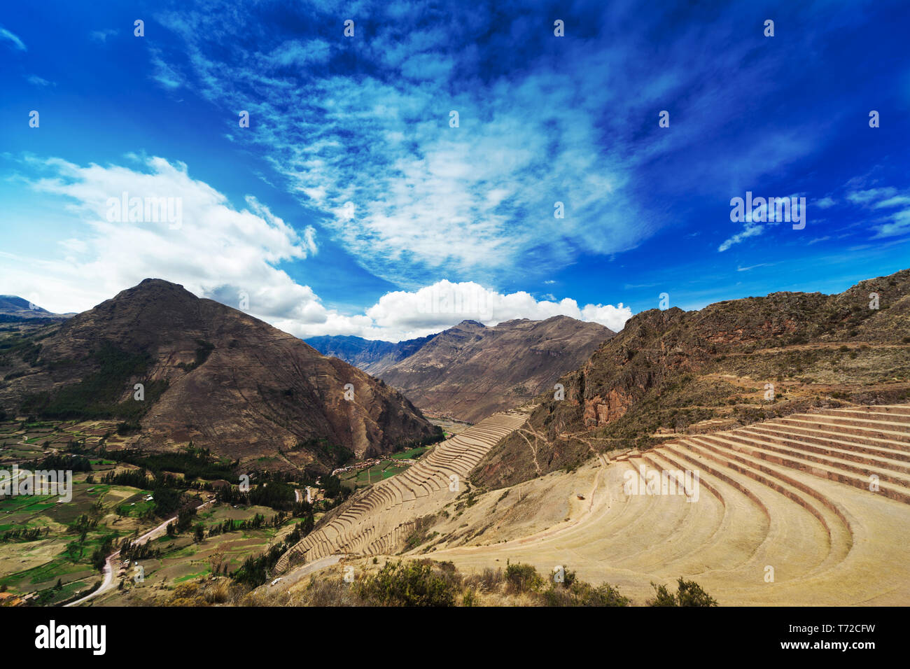 terraces and village in Andes Stock Photo - Alamy