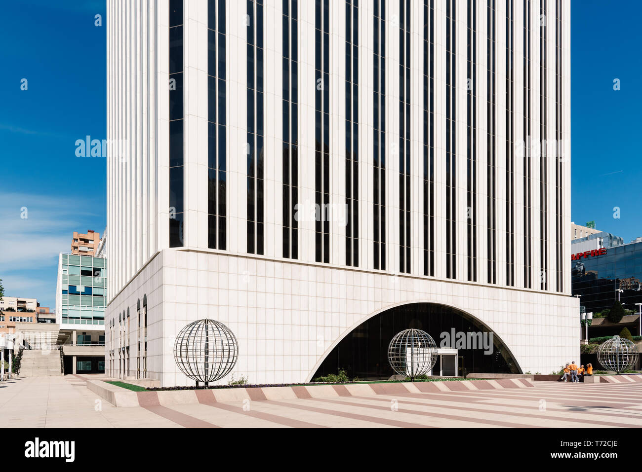 Madrid, Spain - May 1, 2019: Modern skyscraper in AZCA Financial ...