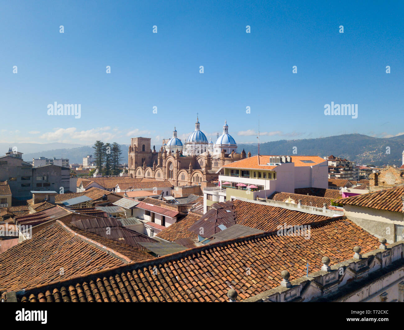 roofs houses historic center and cathedral aerial view Cuenca Stock ...