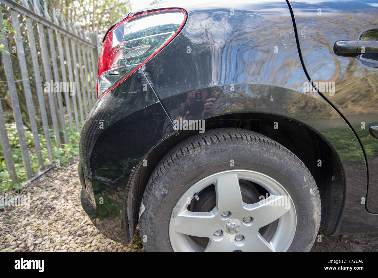 Car crash wreckage, road traffic collision (RTC) Car damage after crash ...