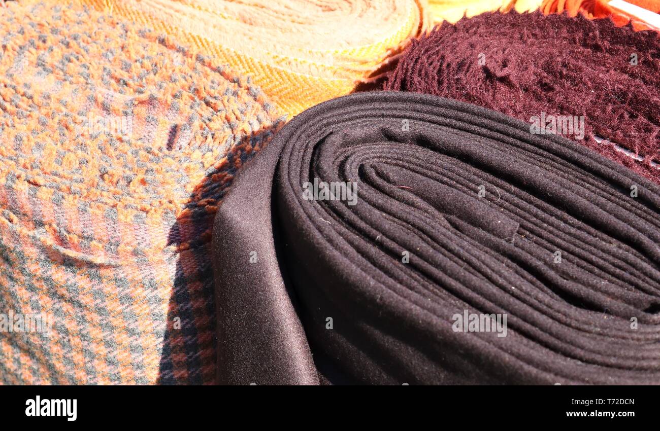 Close up surface of fabrics and textures with colorful patterns in high ...