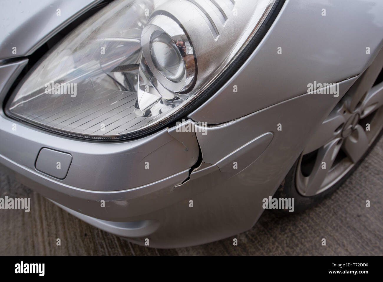 Car crash wreckage, road traffic collision (RTC) Car damage after crash ...