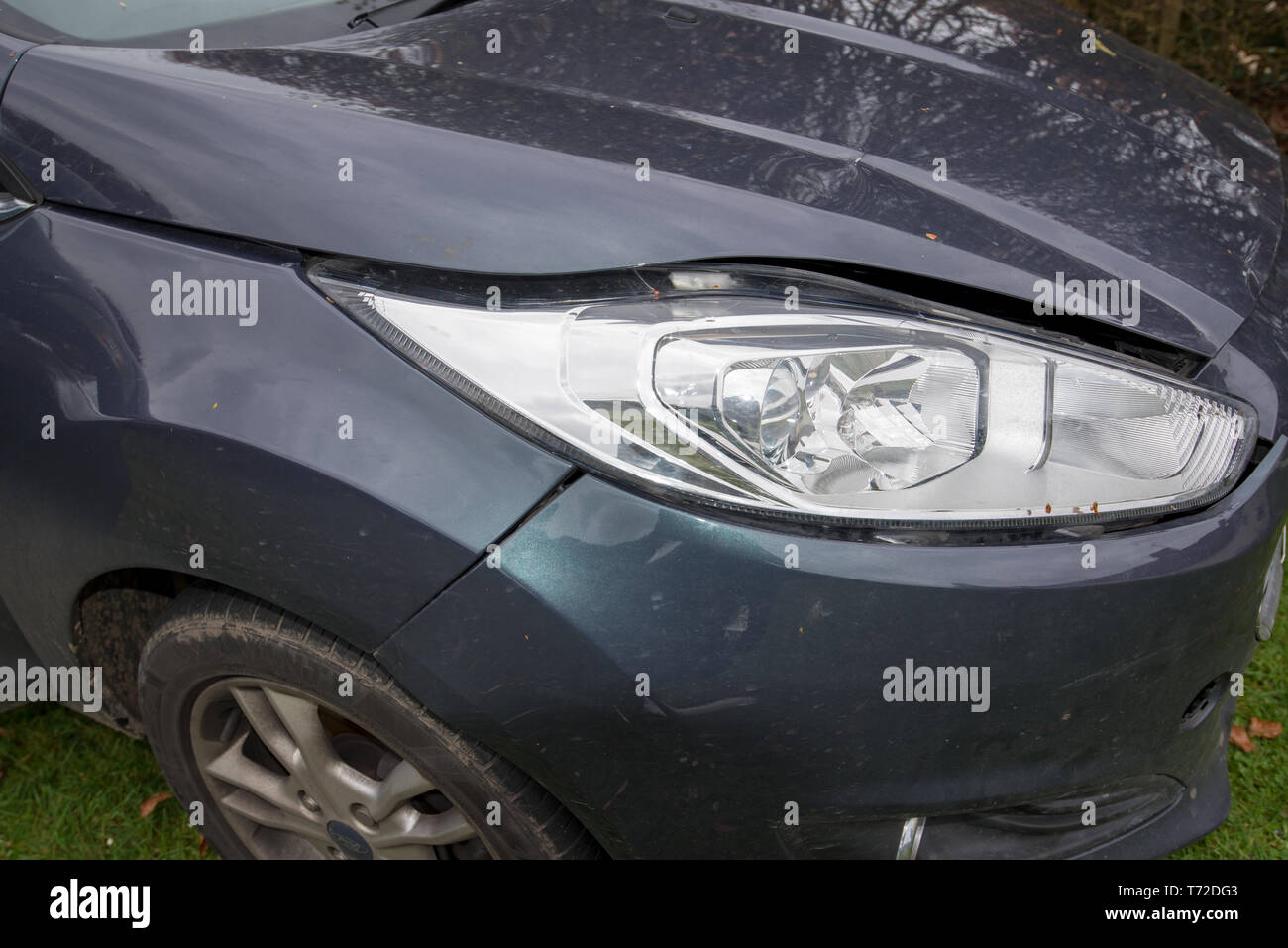 Car crash wreckage, road traffic collision (RTC) Car damage after crash ...