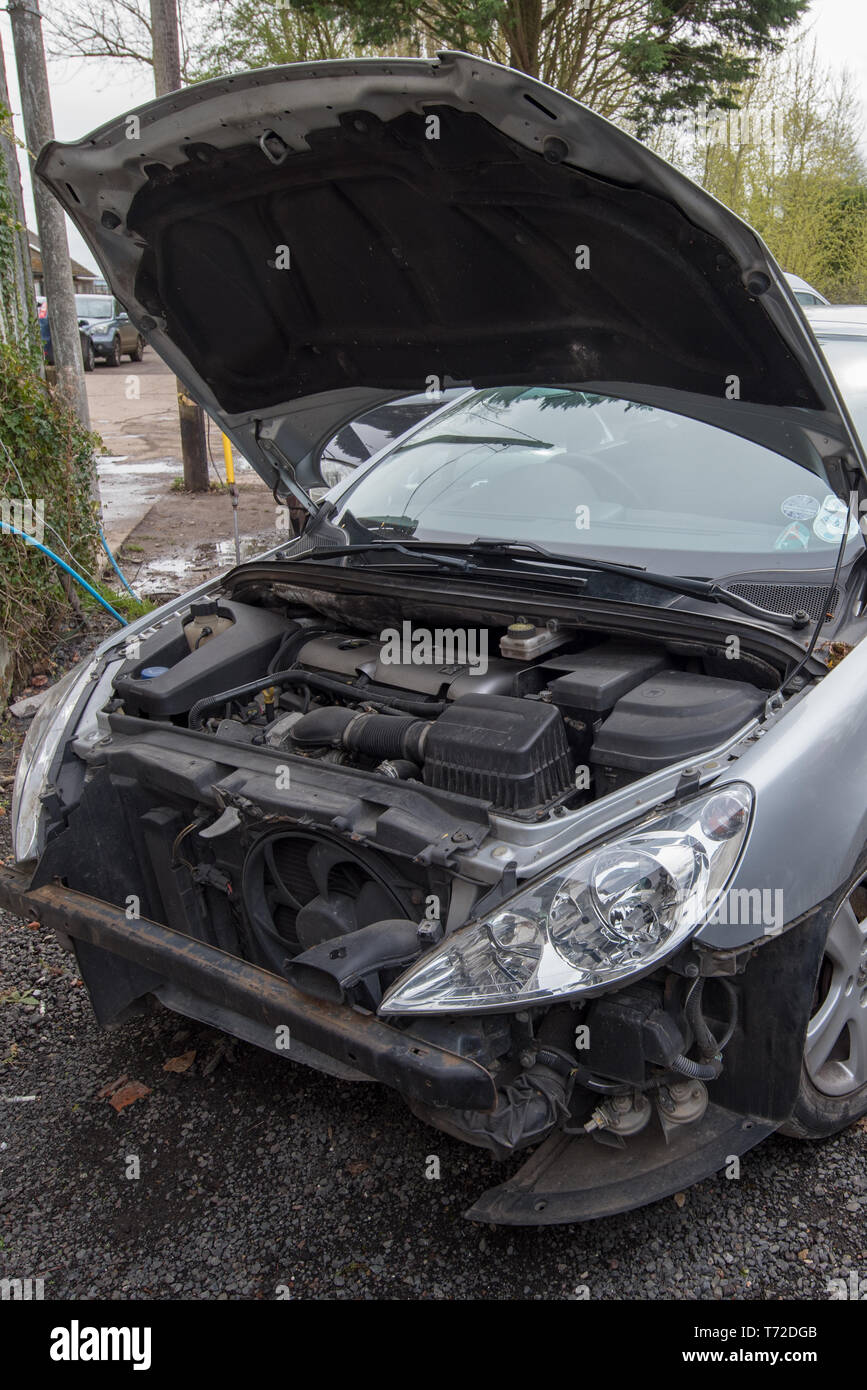 Car crash wreckage, road traffic collision (RTC) Car damage after crash ...